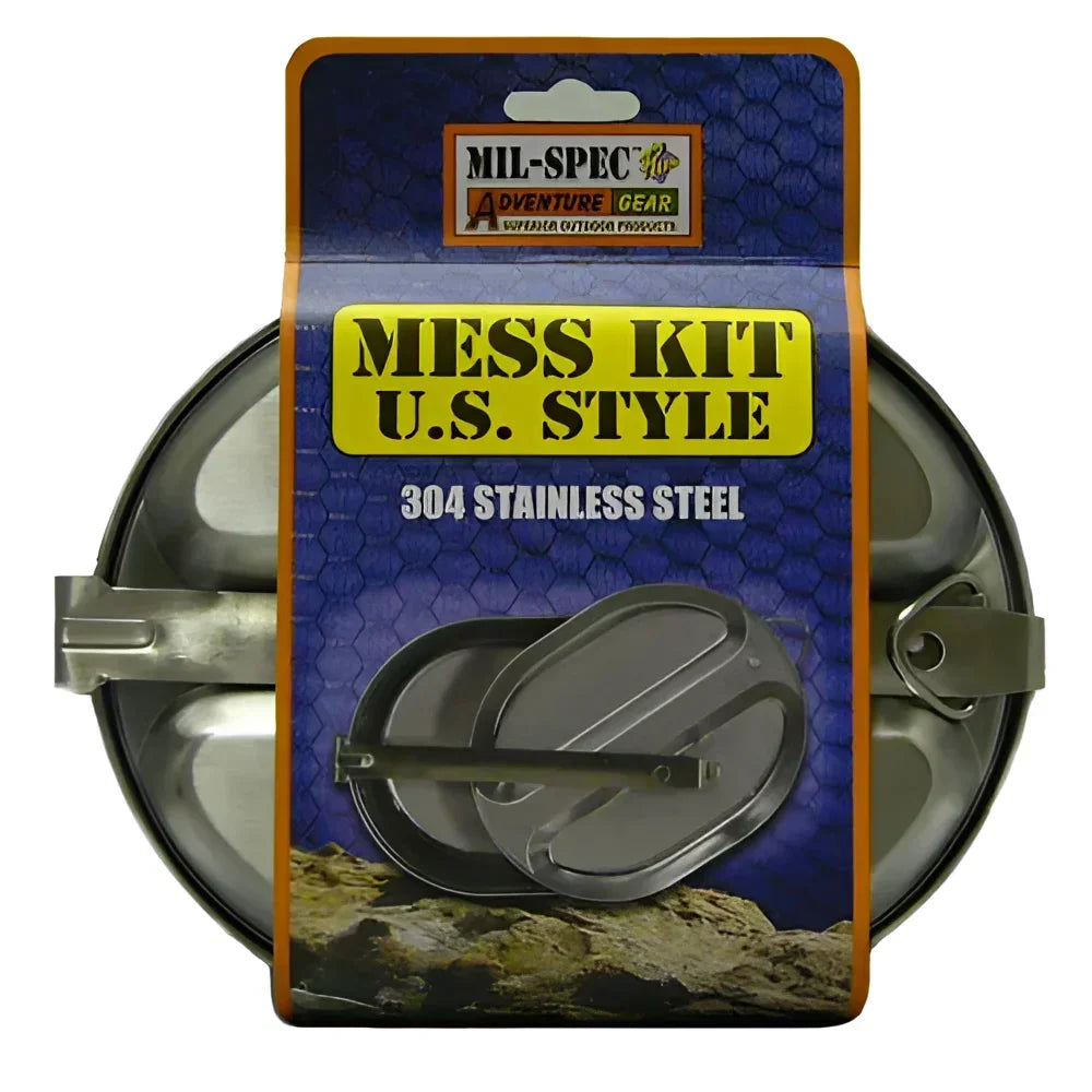 Military Style Stainless Steel Mess Kit For Camping